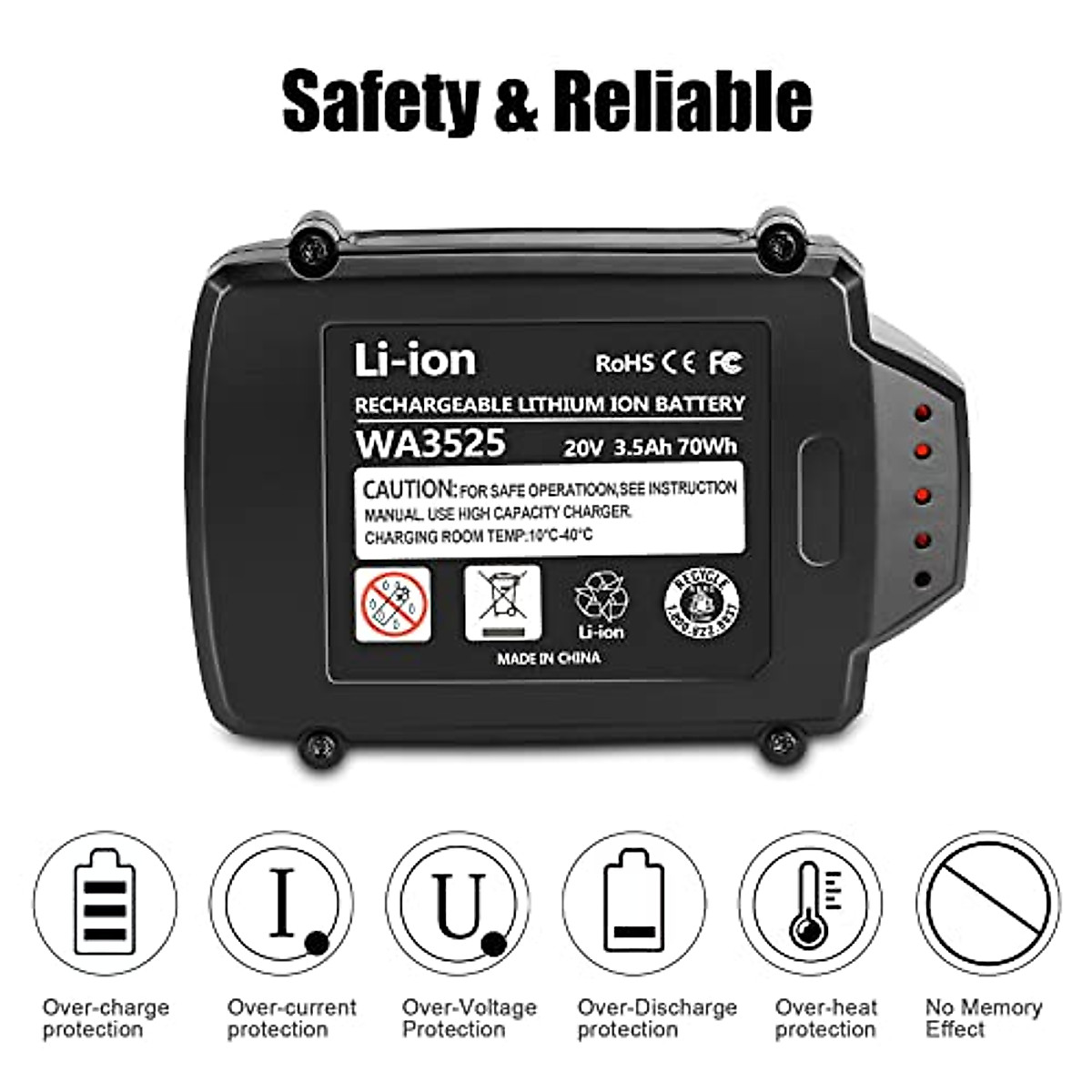 KUNLUN 2Pack 3.5Ah Battery for Worx Battery 20V WA3525, WA3578, WA3575, WA3520, WG151s, WG155s, WG251s, WG255s, WG540s, WG545s, WG890, WG891