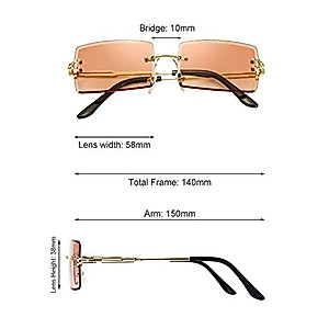 3 Pairs Rimless Rectangle Sunglasses Tinted Frameless Eyewear Vintage Transparent Y2K Glasses for Women Men (Grey, Tea and Blue)