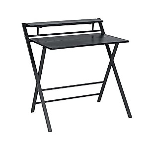 FurnitureR 32.1'' Folding 2 Tier Foldable Assembly Saves Space for Home Office Study, Metal Frames/Wood Top Laptop Table Computer Desk, Black