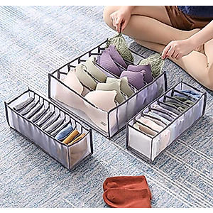 CHLD Underwear Drawer Organizer Set- Foldable Underwear Storage Divider Boxes for Clothes, Socks, Underwear and Bras (Grey)