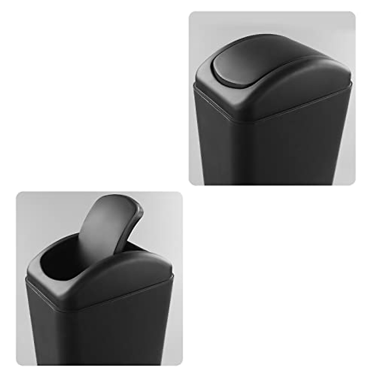 Hespama Slim Trash Can, 14L Black Swing Lid Garbage Bin for Narrow Space