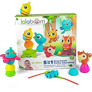 Lalaboom My First Step-by-Step Developmental Sensory 25 Piece Character Bead Activity Set – Pop, Twist, Mix, Stack, and Lace — Montessori Method STEM Focus – Dishwasher Safe - Ages 10 Months+ - BL320