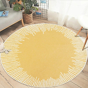 Lacomfy Modern Area Rug Abstract Rugs 4Ft Round Chic Geometric Rug 4x4 Nonslip Bedroom Rug for Kids Washable Living Room Rug Circle Throw Rug for Indoor Outdoor Home Decor, Yellow