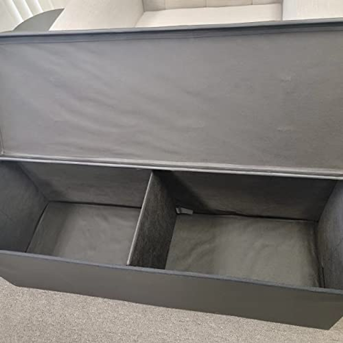 KEYWORD FAMILY 43 in Folding Leather Storage Ottoman Bench, Rectangular Black Footrest， Foam Pouf Tray Footstool with Storage, for Living Room, Bedroom& Hallway