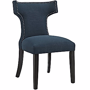 Modway Curve Mid-Century Modern Upholstered Fabric with Nailhead Trim in Azure, One Chair