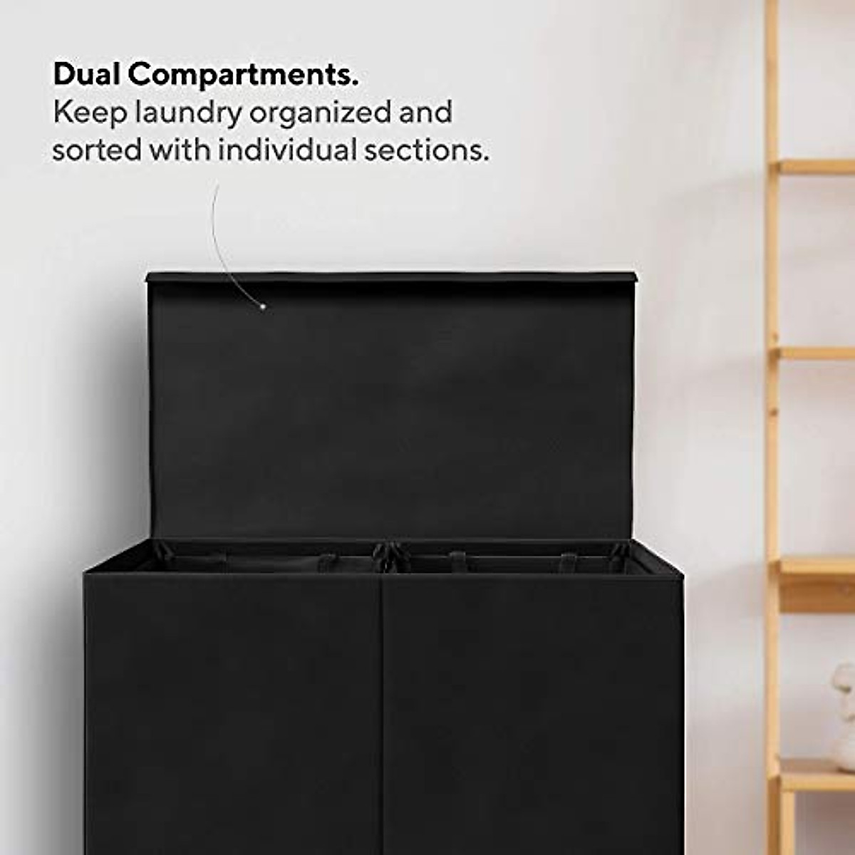 Mindspace Dual Laundry Hamper with Lid and Removable Mesh Liners, Extra Large Sorted Laundry Bin for Bathroom, Bedroom, Dorm, Apartment - Black, Oxford Collection, Double