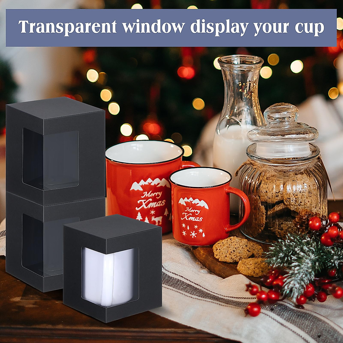 Harloon 36 Pack Mug Boxes for Gifts Coffee Mugs Boxes Gift for Shipping Sublimation Transparent Wine Glass Gift Packaging Box for Blanks 11oz, 12oz, 15oz Wrapping(Black)