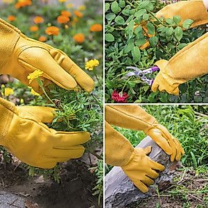 AIWOGLO Thorn Proof Gardening Gloves for Men & Women Rose Pruning Leather Garden Gloves with Long Sleeve Gauntlet(Large)