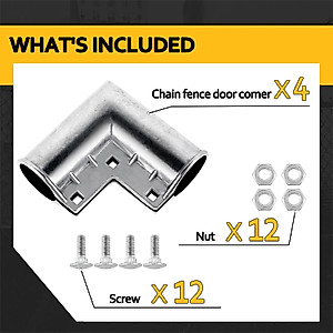 4 Pcs Chain Link Fence Gate Corner, 1-3/8" x 1-3/8" Aluminum Gate Corner Elbow with 12 Screws, Rust-Proof Chain Link Fence Fittings, 90° Gate Elbow Replacement for Outdoor Fence