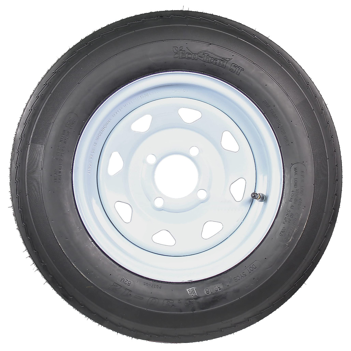 eCustomrim 2-Pack Trailer Tires On White Wheel Rims 530-12 5.30-12 5.30 x 12 Load Range C 4 Lug - 2 Year Warranty w/Free Roadside