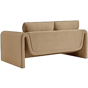 Meridian Furniture 199Camel-L Sloan Collection Modern | Contemporary Velvet Upholstered Loveseat with Soft Camel Velvet Fabric, Curved Arms, 64" W x 38" D x 31" H, Camel
