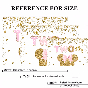 Cartoon Pink Golden Mouse 2nd Birthday Backdrop for Girls Oh Twodles Mouse Happy 2nd Birthday Party Decorations Girl Princess Birthday Party Banner Cake Table Decor 5x3ft