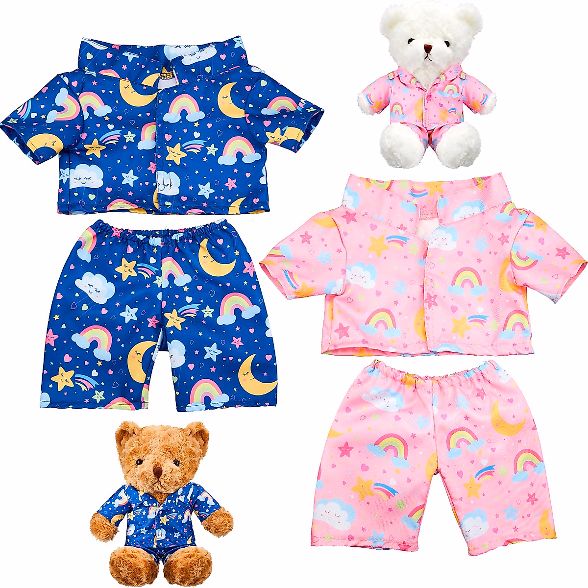 Civaner 2 Pack Blue and Pink Bear Clothes Outfit, Fit Most 12-16 Inch Bears Stuffed Animal Pajamas Plushie Clothes for Stuffed Animals, Pre-Kindergarten Toys(Rainbow Style)