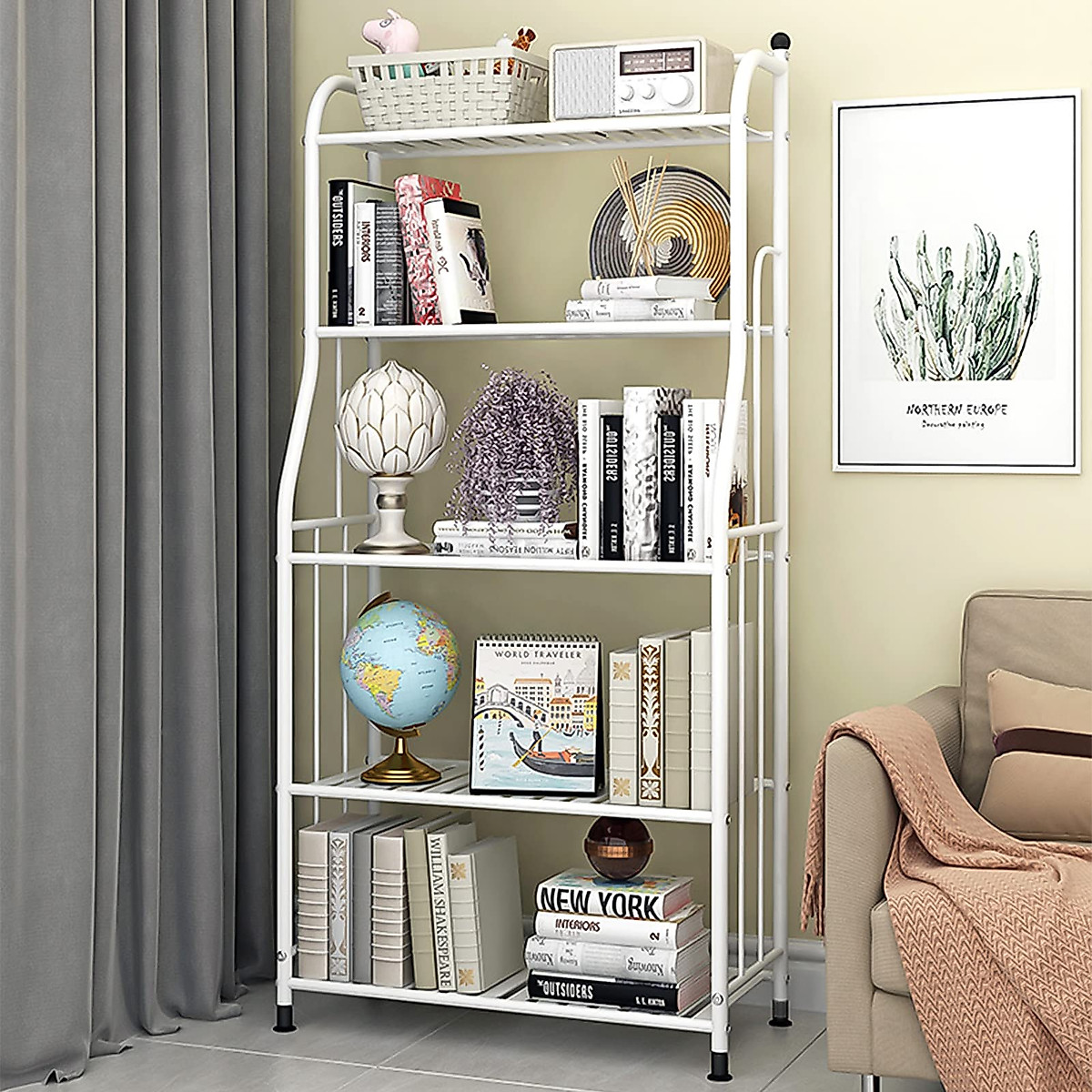 Casulo 5 Tier Metal Standing Shelf Iron Sheet Storage Space Saver, Heavy Duty Storage Tower Rack, Multifunctional Shelving Unit Organizer Outdoor Flower Stand for Kitchen Bathroom Garage Pantry