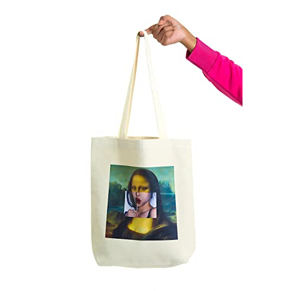 Monalisa Funny Design Printed Canvas Tote Bag Aesthetic Vintage Cute Women Girls Kids School Shoulder Bag, Beach Travel and Shoping Bag (Monalisa)