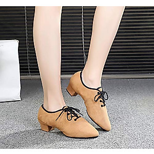 RUYBOZRY Women&Men's Latin Dance Shoes Ballroom Oxford Dance Practice Teaching Shoes Modern Dance Sneakers,NJB3210-Suede-3-Beige,US8