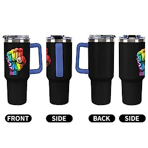 Rainbow Fist Pride 40 Oz Car Cup Stainless Steel Travel Mug Leak-Proof Insulated Tumbler with Handle Deep Blue-style