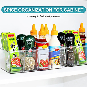 AIYULONG Pantry Organizers and Storage,2 Pack Clear Plastic Bins for Pantry, Kitchen, Fridge,Cabinet Organization and Storage,4 Compartment Holder Packets,Snacks,Pouches,Spice Packets