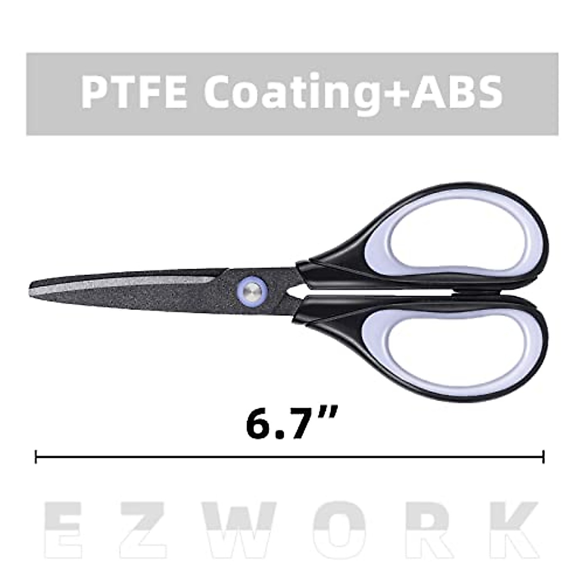 EZWORK Multipurpose Scissors, Comfort-Grip Handles Sharp Scissors for Office Home School Craft Sewing Fabric Supplies (6.7", Black)