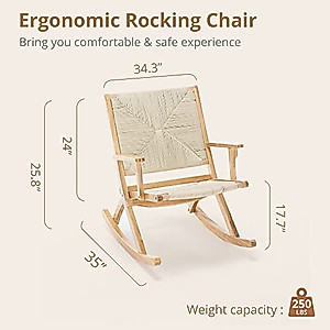 LUE BONA Indoor/Outdoor Handmade Relax Rocking Chair, 2 PcsComfy Rocker Chair Solid Wood Modern Accent Rocking Glider Chair with Rush Weave for Living Room, Bedroom, Balcony, Patio.