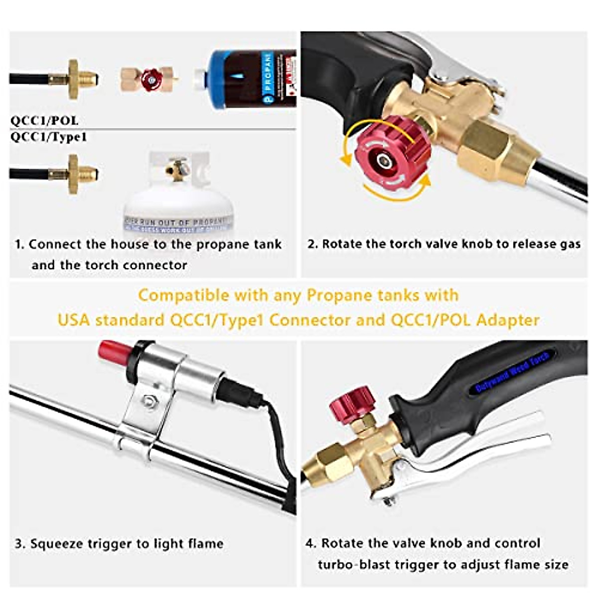 Propane Torch Weed Burner Kit, Weed Burner Torch Self Igniting with 9.9 FT Hose Plus 1 LB Propane Adapter, High Output 700,000 BTU Propane Weed Torch for Roofing,Ice Snow,Road Marking,Charcoal