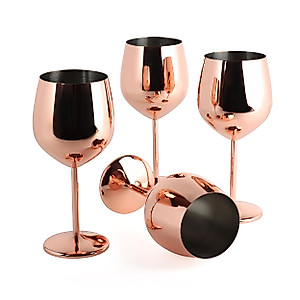 G Francis Stainless Steel Wine Glasses Set of 4-18oz Rose Gold Metal Unbreakable Wine Glasses for Outdoor Camping