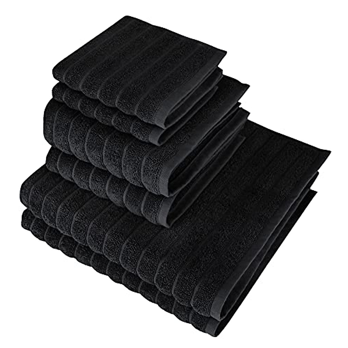 Classic Turkish Towels - Luxury Ribbed Towel Set for Bathroom, 100% Turkish Cotton, Quick Dry, Soft and Absorbent Bath, Hand, and Fingertip Towels, Brampton Collection - 6-Piece Set (Black)