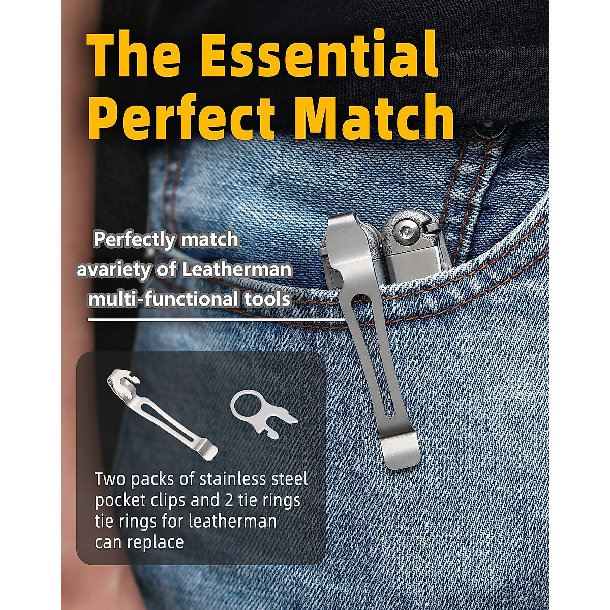 Quick-Release Pocket Clip/Upgrade designed standards stainless steel surge accessories，for Charge AL, Charge ALX, Charge Ti, Charge TTi, Quick Release Multi-Tool Pocket（2 pack）