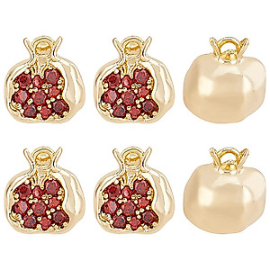 BENECREAT 6pcs Real 18K Gold Plated Pomegranate Cubic Zirconia Charm Brass Pendant with Red Zirconia Pomegranate Seeds for Bracelet Necklace Jewelry Making, 10.5x10x7mm