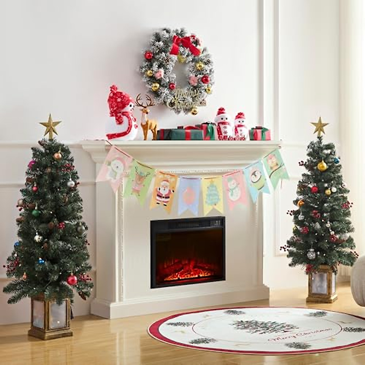 Premium 4ft Pre Lit Artificial Pencil Christmas Tree with Brown Hollow Base, Mini Pre-lit Xmas Pine Tree with 7 Modes LED Lights for Christmas Decoration, Home, Office, Party Decoration (1)