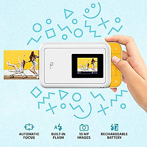 KODAK Smile Instant Print Digital Camera – Slide-Open 10MP Camera w/2x3 ZINK Printer (White/ Yellow)