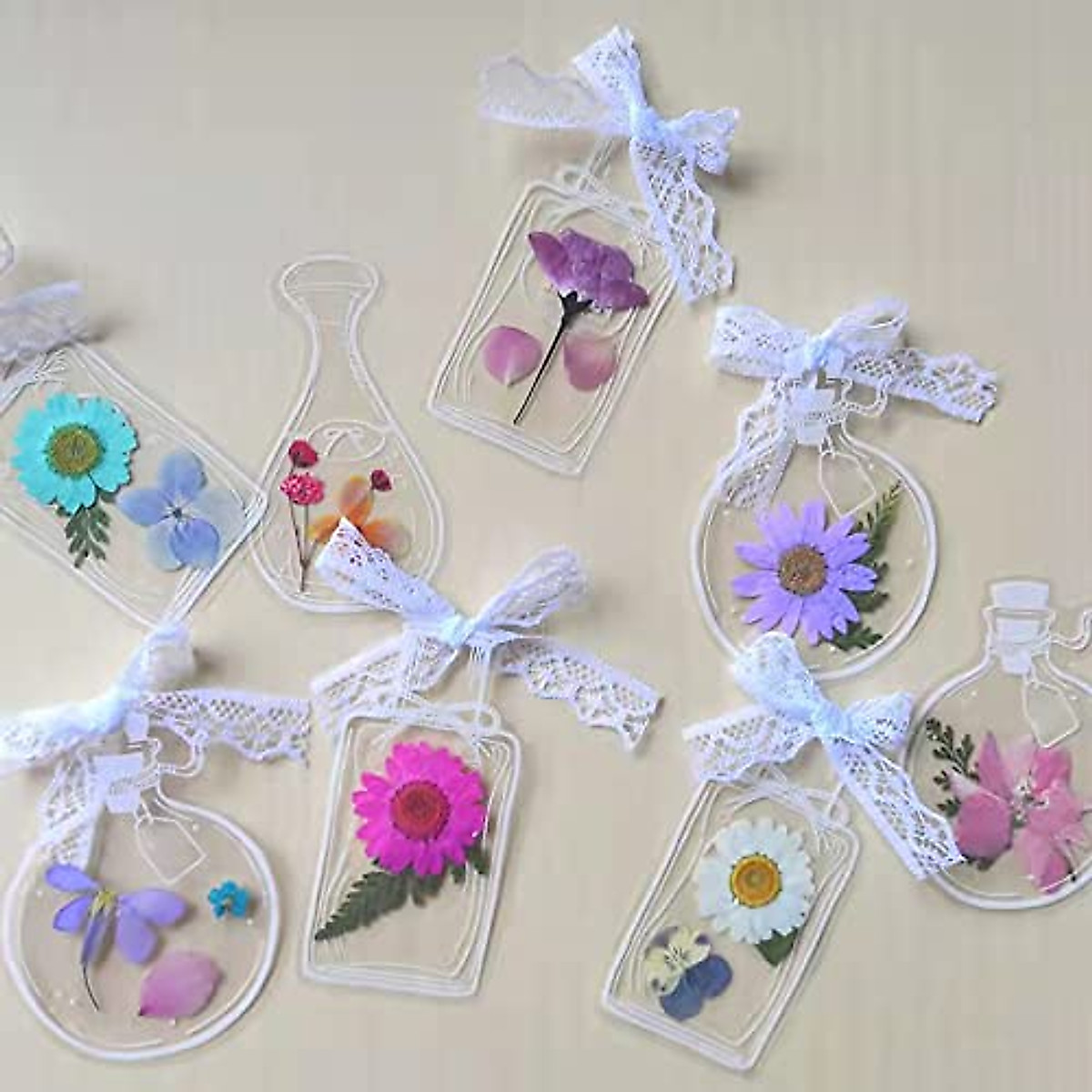 Dried Flower Bookmarks Set, DIY Bookmarks, Transparent Dried Flower Bookmarks, Beautiful DIY Dried Flower Bookmark, Flower Bookmarks Maker (A)