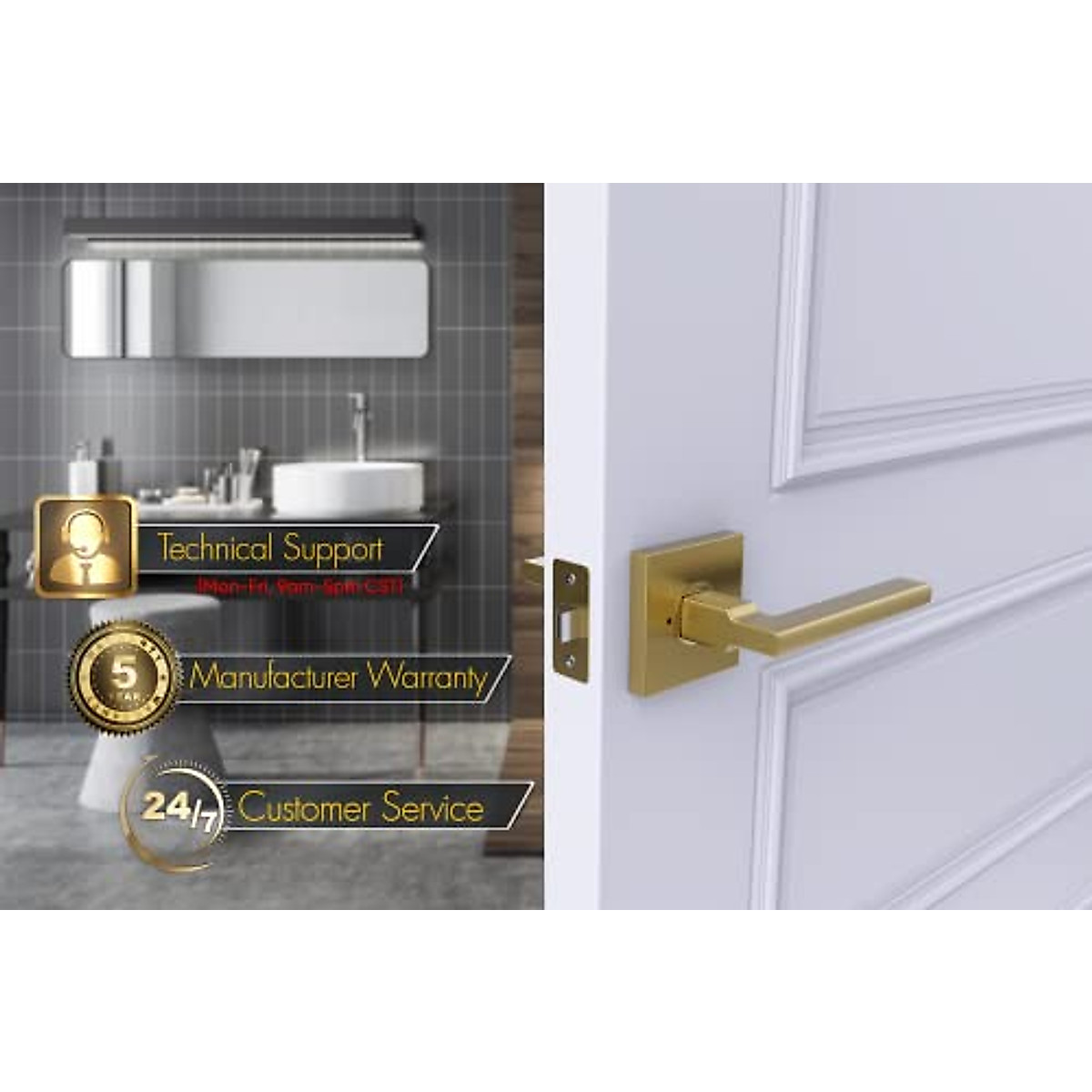 Avalon 0730 - Modern Gold/Satin Brass Door Handles Levers Hidden Screws Privacy/Passage in Brushed Gold/Satin Brass Finish