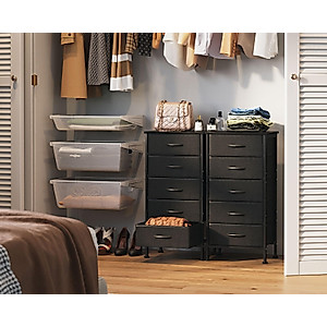 Casaottima Dresser for Bedroom with 5 Drawers, Small Dresser Chest of Drawers Fabric Dresser with Sturdy Steel Frame, Black