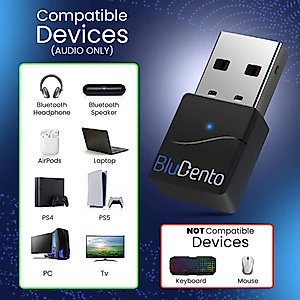 BluDento T1 USB Bluetooth 5.2 Audio Transmitter Adapter for Connecting Bluetooth Headphones to PS4/5, Switch, Desktop PC, aptX Adaptive aptX HD aptX Low Latency Audio Dongle