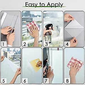 Homein Privacy Window Film, Frosted Glass Window Film for Bathroom, Non-Adhesive Static Cling Window Film Sun Blocking Reusable Decorative Door Covering for Home Office, 17.5" x 78.7"