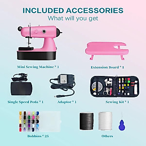 Sewing Machines Mini, portable Sewing Machine，sewing machine child's，kit easy hand held sewing machine manual sewing machine leather jeans plastic Upgraded Electric Sewing Machine with Sewing Bag, Expansion Board, LED Light (Pink)