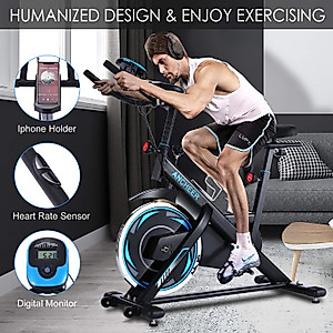 ANCHEER Exercise Bike, Indoor Cycling Bike Stationary with Heart Rate Monitor & LCD Monitor, Comfortable Seat Cushion, 40LBS Heavy Flywheel, Multi - Grips Handlebar (Black)