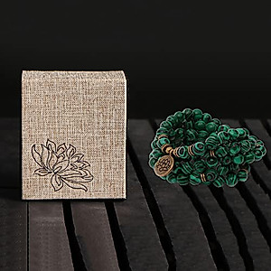 SJUENSXH Mala Bead Strand Bracelet, 108 Buddhist Prayer Beads Yoga Meditation Green Malachite Beads Necklace Women man