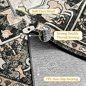 Shilucheng 9x12 Rugs for Living Room,Soft Low-Pile Machine Washable Rug Clearance for Bedroom Dining Room,Non Slip Floor Carpet Kid & Pet Friendly (Black)