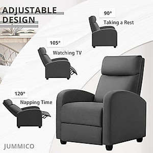JUMMICO Recliner Chair Adjustable Home Theater Single Recliner Sofa Furniture with Thick Seat Cushion and Backrest Modern Living Room Recliners (Fabric, Black)