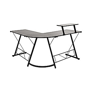 Flash Furniture Ginny Corner Desk - Black/Black Space Saving L-Shaped Gaming Desk with Monitor Shelf - 71.5" 2-Tier Computer Desk, Home Office Desk, Easy Assembly