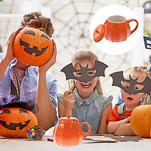 Halloween Pumpkin Mug with Lid, Ceramic Halloween Pumpkin Shaped Cup, Halloween Coffee Mug Milk Cup with Lid for Christmas Birthday Women Wife Mom Girl Boy Teacher Friends (Orange)