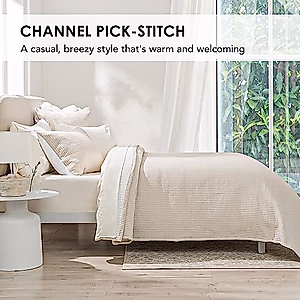 EVERGRACE Quilt King Size, Ultra Soft Cotton Blend Quilt Sets, Pre-Washed Channel Pick Stitch Bedding Sets, Reversible Oversized Bedspread, Lightweight Matelasse Coverlet with 2 Shams, Beige