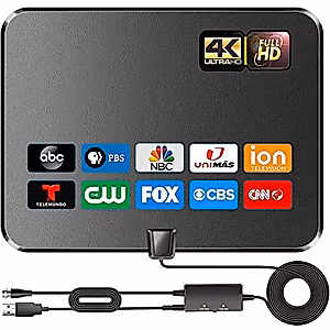 280+ Miles Range TV Antenna, Digital TV Antenna Indoor with Amplifier and Signal Booster, Portable HD Antenna for TV Indoor Outdoor for Smart TV and Old TVs - 18ft Coax Cable - Support 4K 1080p