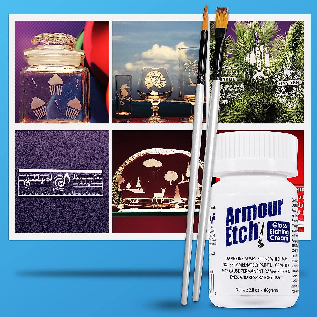 Armour Etch Glass Etching Cream - Starter 2.8oz Size - Bundled with Moshify Application Brushes