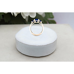 Dazzlingrock Collection 7 MM Centre & 4 MM Side Round Lab Created Blue Sapphire with Natural White Diamond Women Three Stone Engagement Ring | 14K Rose Gold, Size 7