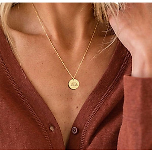 Fremttly Rainbow Initial Necklaces, 14K Gold Plated Disc Coin Letter Necklace Hand Stamped Rainbow Bridge Pendant Charm Necklaces for Women Girls NK-Rainbow