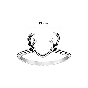 AeraVida Spirit of the Forest Mesmerizing Deer Antler .925 Sterling Silver Band Ring (8) | Minimalist Animal Ring | Sterling Silver Deer Antler Ring