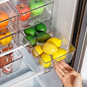 4 Pack Stackable Storage Drawers,Clear Acrylic Drawer Organizers with Handles, Easily Assemble for Fridge, Bathroom,Kitchen Undersink,Cabinet,Pantry organization and Storage